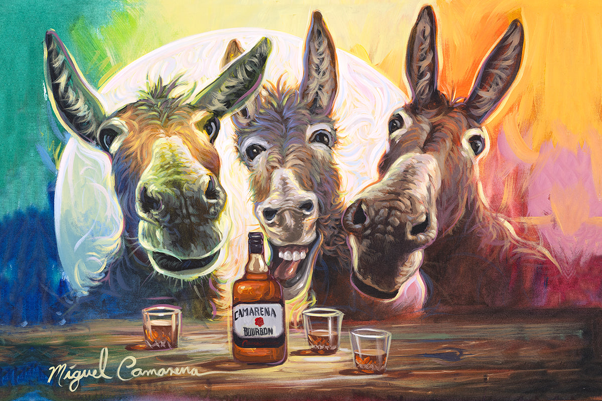 Moonlight Whiskey Donkeys Wall Art by Miguel Camarena
