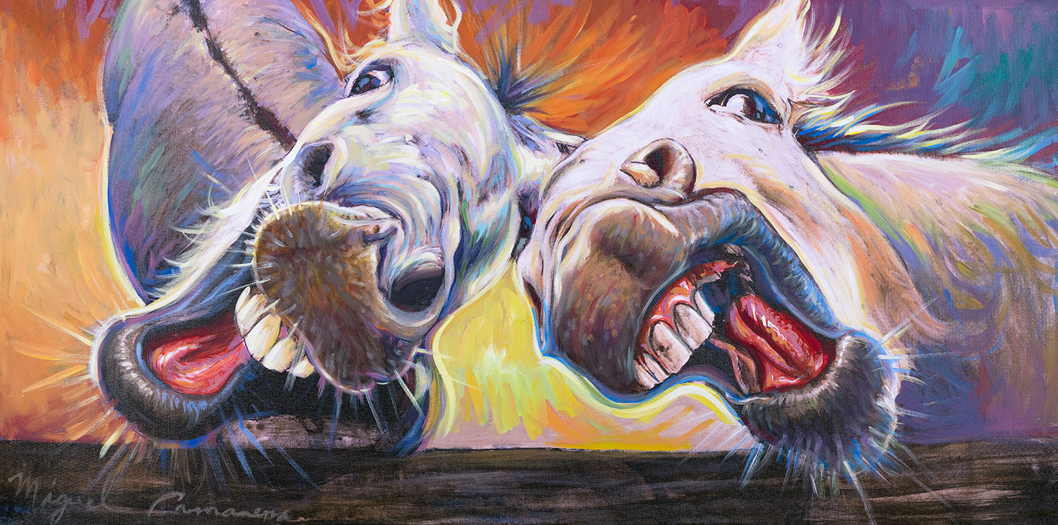 Colorful Zombie Donkey Pair On Canvas For Sale